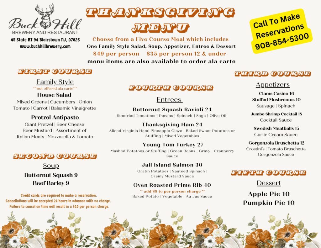 Special Thanksgiving Menu and Hours - Buck Hill Brewery and Restaurant